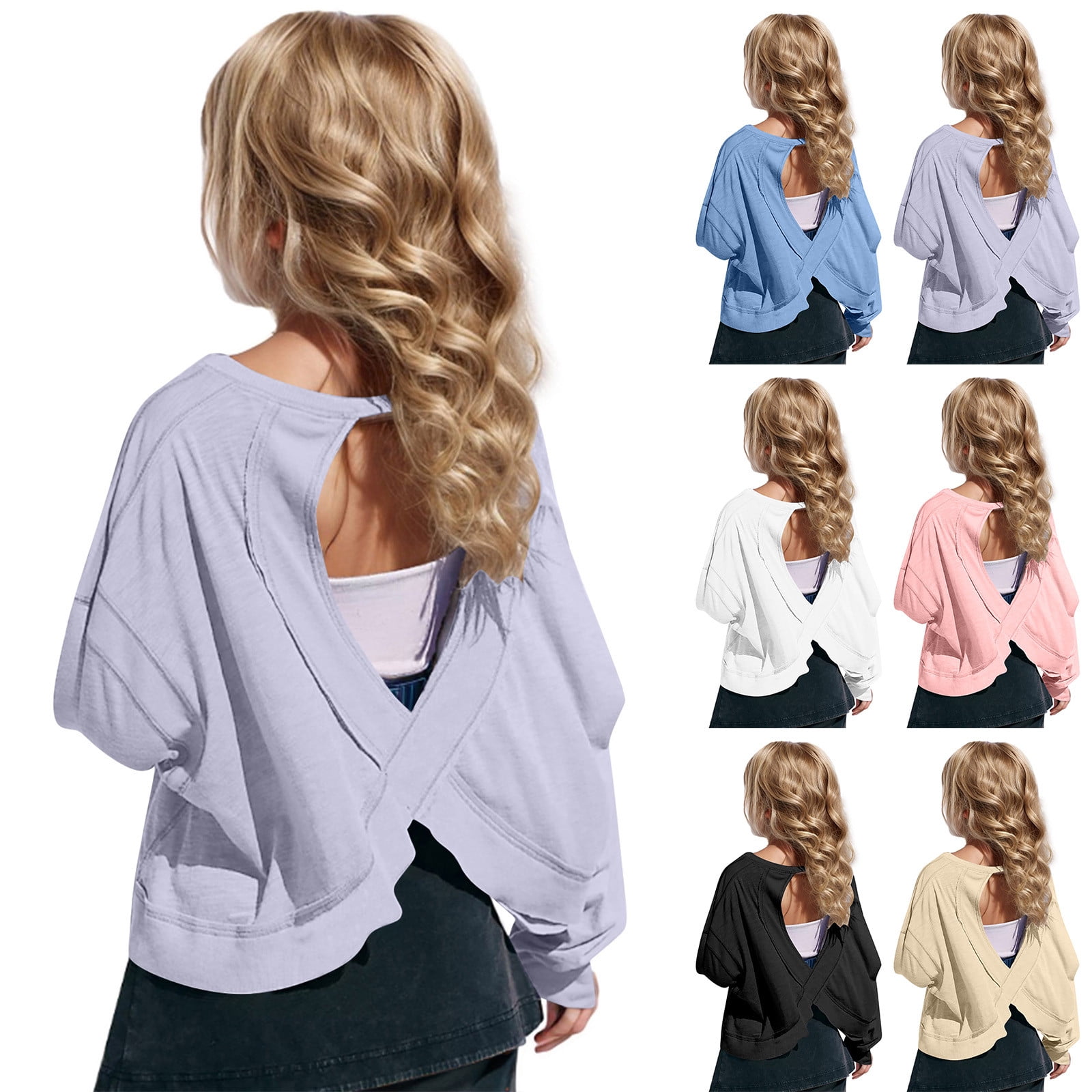 Fancifize Kid's Open Back Sweatshirts Backless Long Sleeve Shirts ...