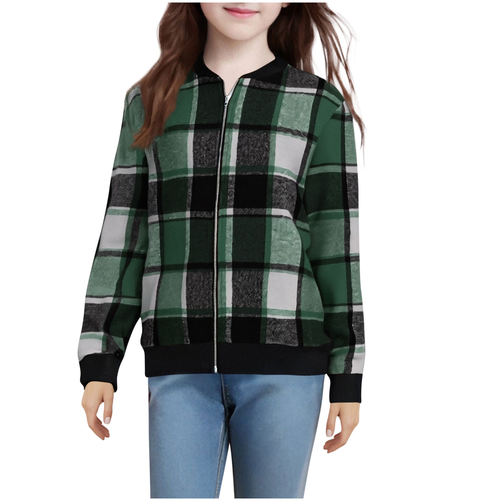 Fancifize Kids Full Zip Bomber Jackets Long Sleeve Plaid Hoodies Jacket ...