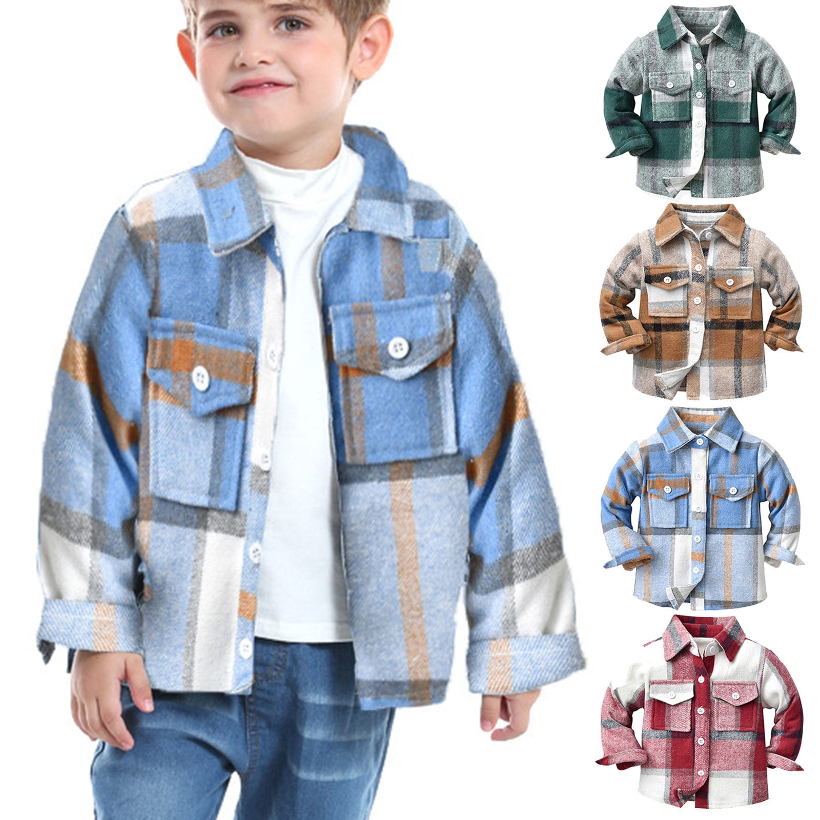 Fancifize Kids Plaid Shirt Shacket Button Down Long Sleeve Lapel Shirt ...