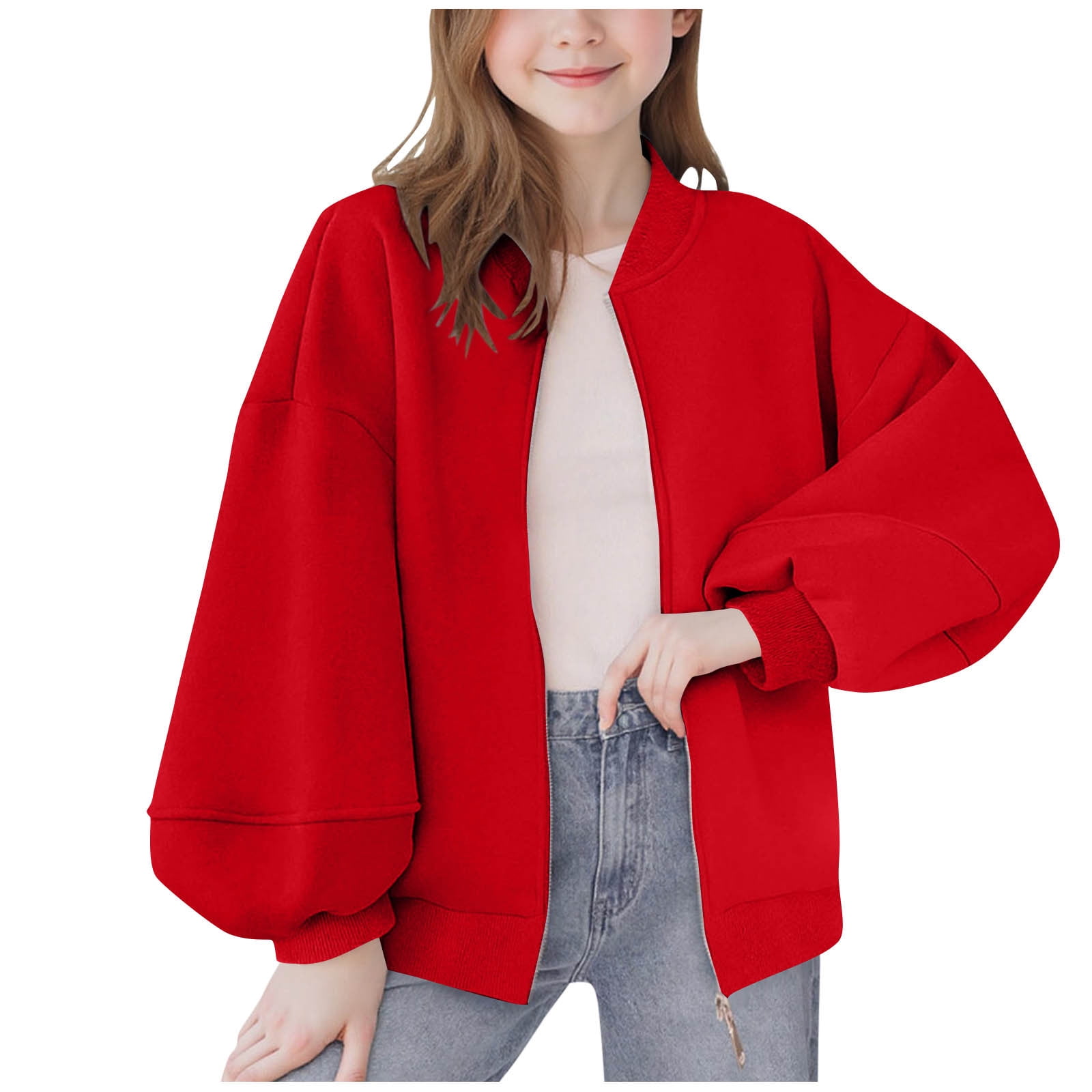 Fancifize Kids Zip Up Sweatshirt Oversized Lantern Sleeve Jacket Casual ...