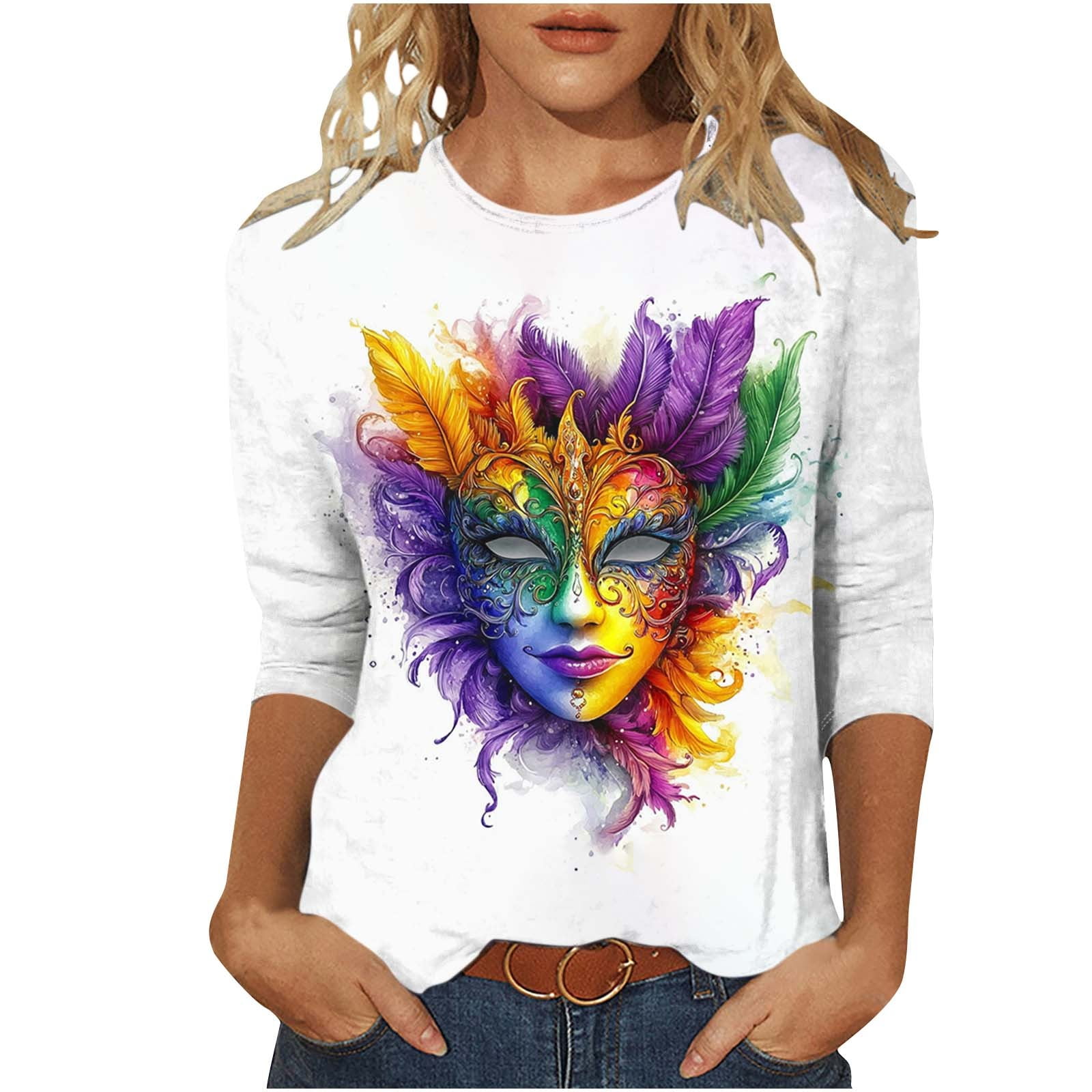 Fancifize Mardi Gras Outfit for Women Carnival Themed Tshirt Casual ...