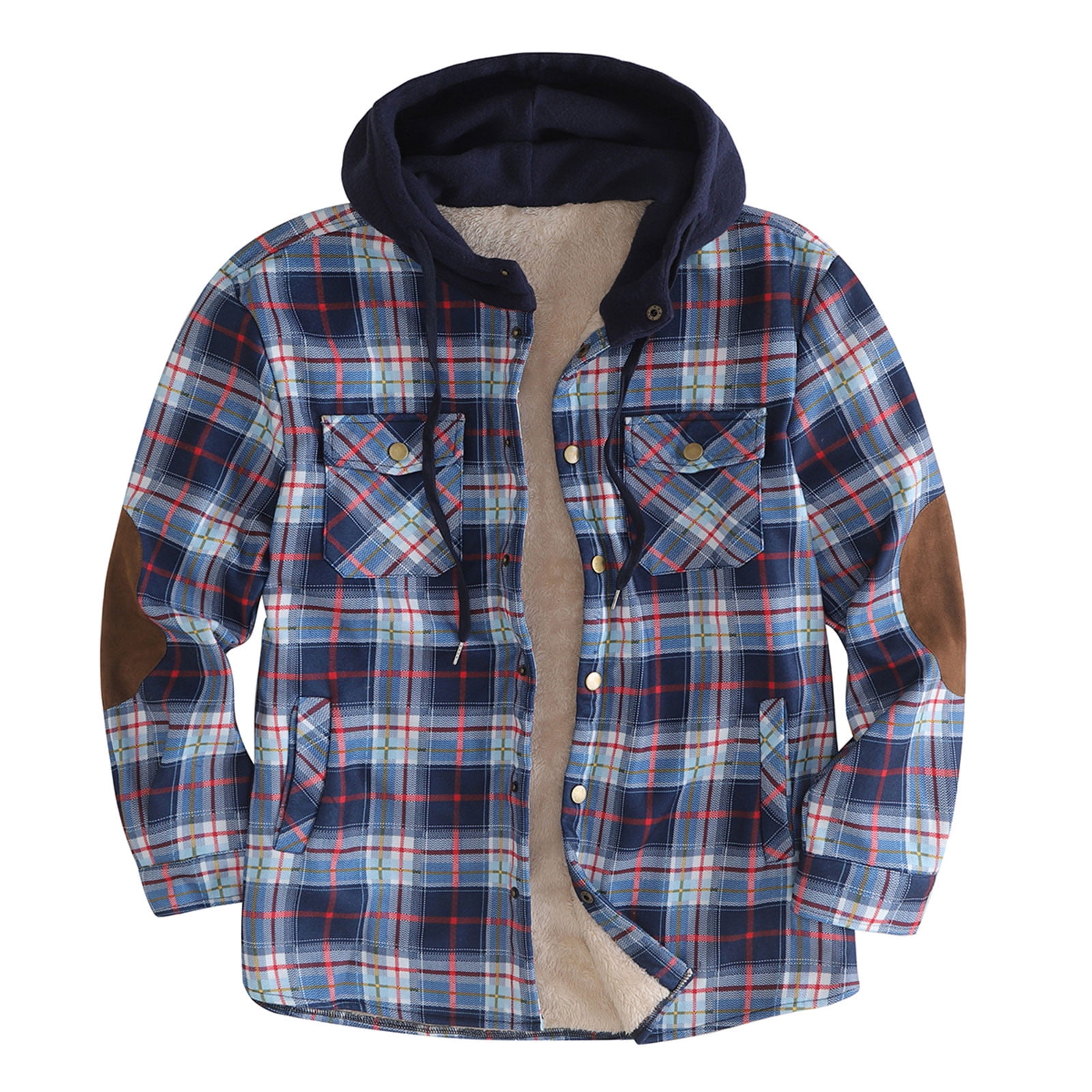 Fancifize Men's Hooded Plaid Flannel Shirt Jacket 2024 Fall Winter Warm ...