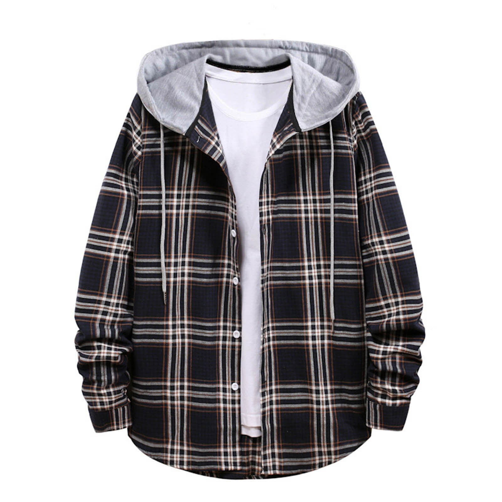 Fancifize Men's Hoodies Long Sleeve Drawsting Plaid Jackets Button Down ...