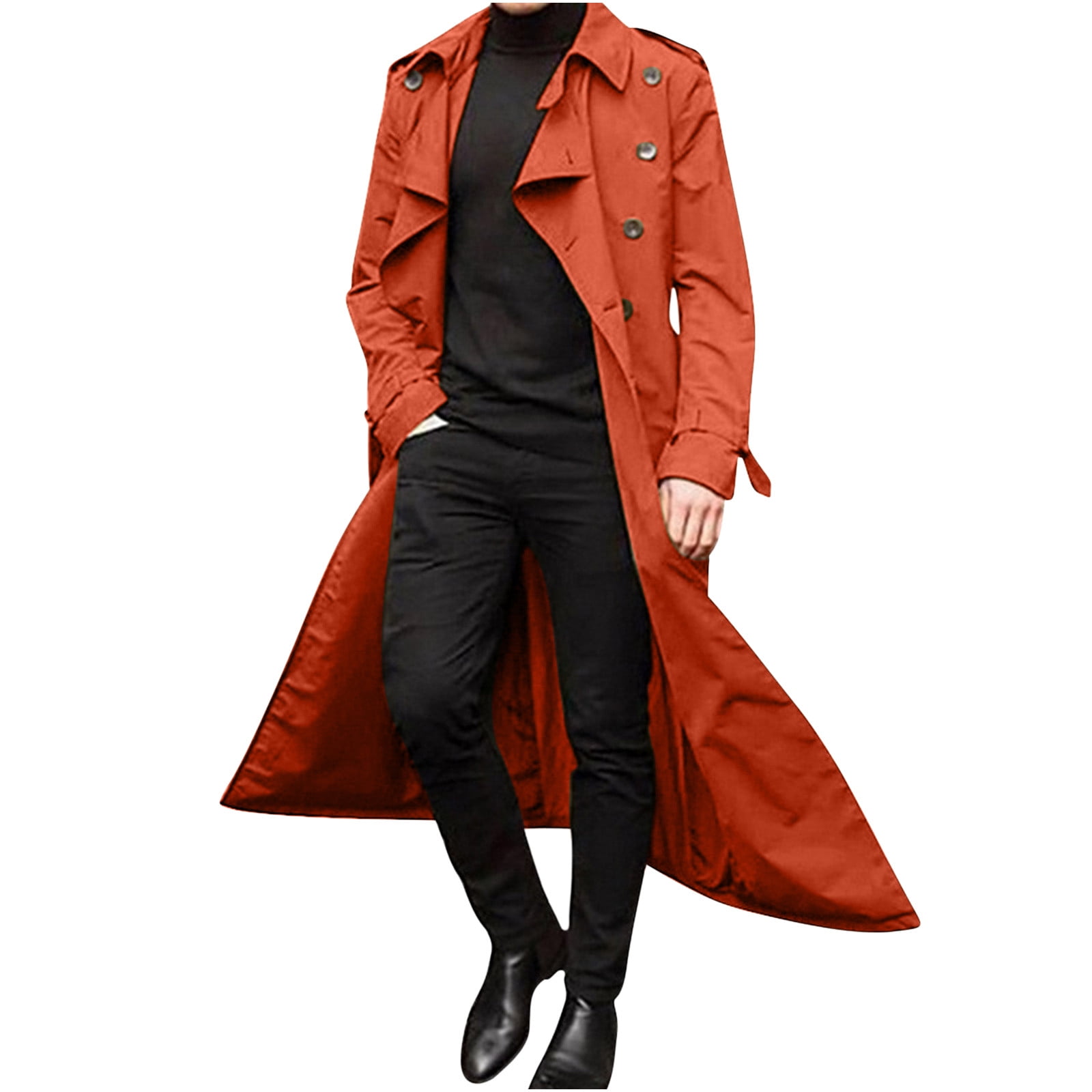 Fancifize Men's Long Trench Coat Double Breasted Belted Windbreaker ...
