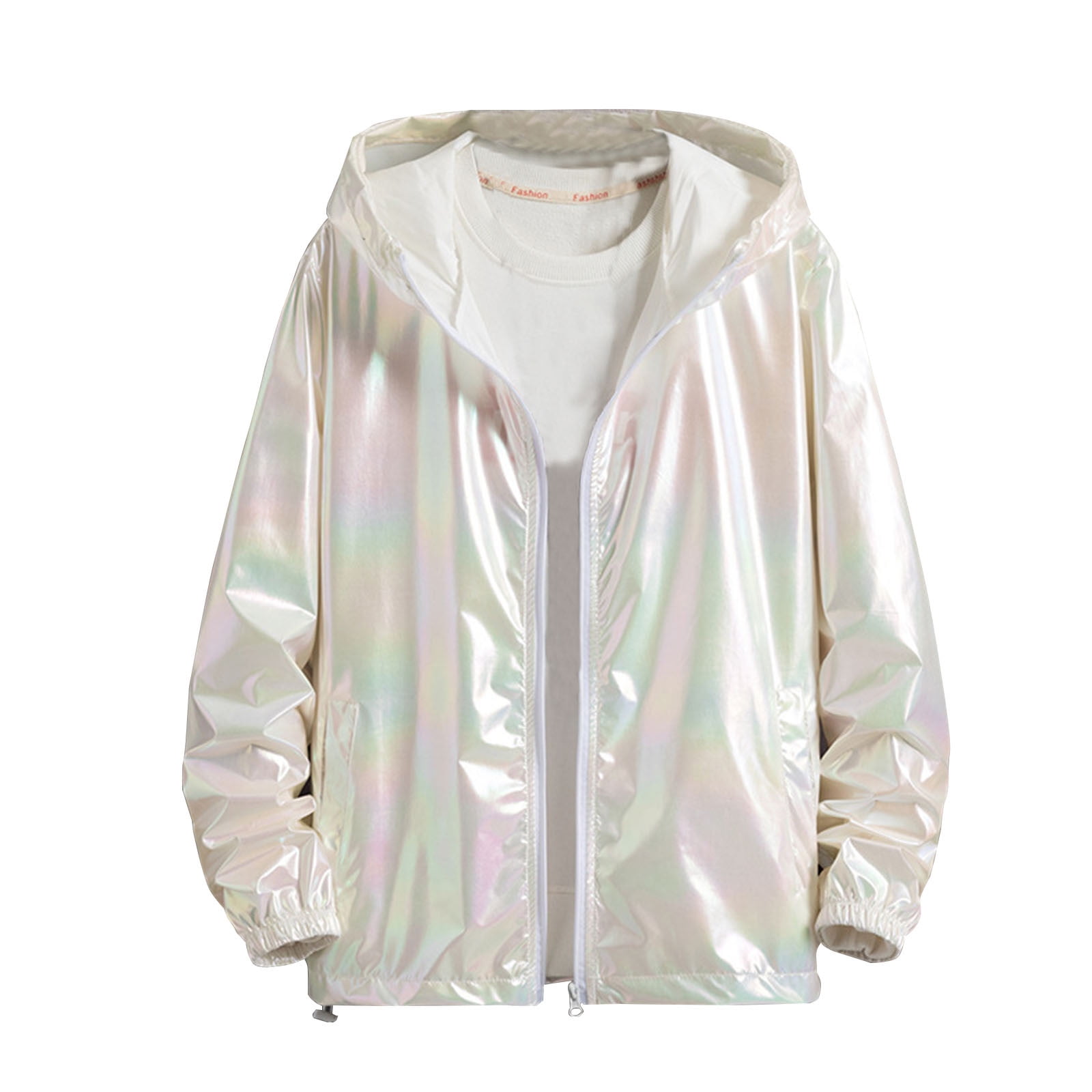 Fancifize Men's Metallic Jacket Lightweight Zip Up Holographic Shiny ...