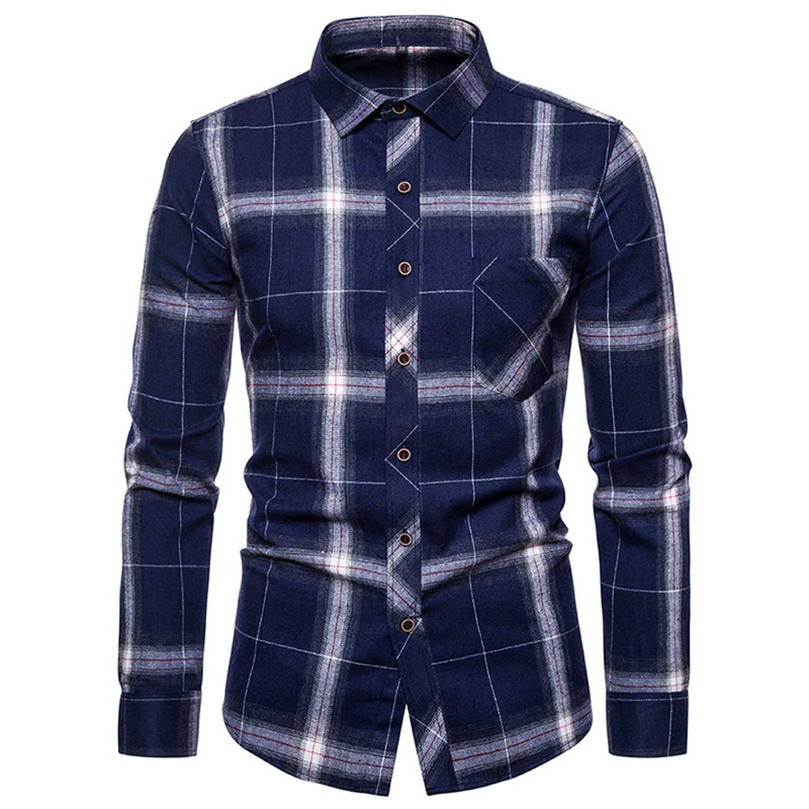 Fancifize Men's Plaid Flannel Shirts Long Sleeve Casual Button Down ...
