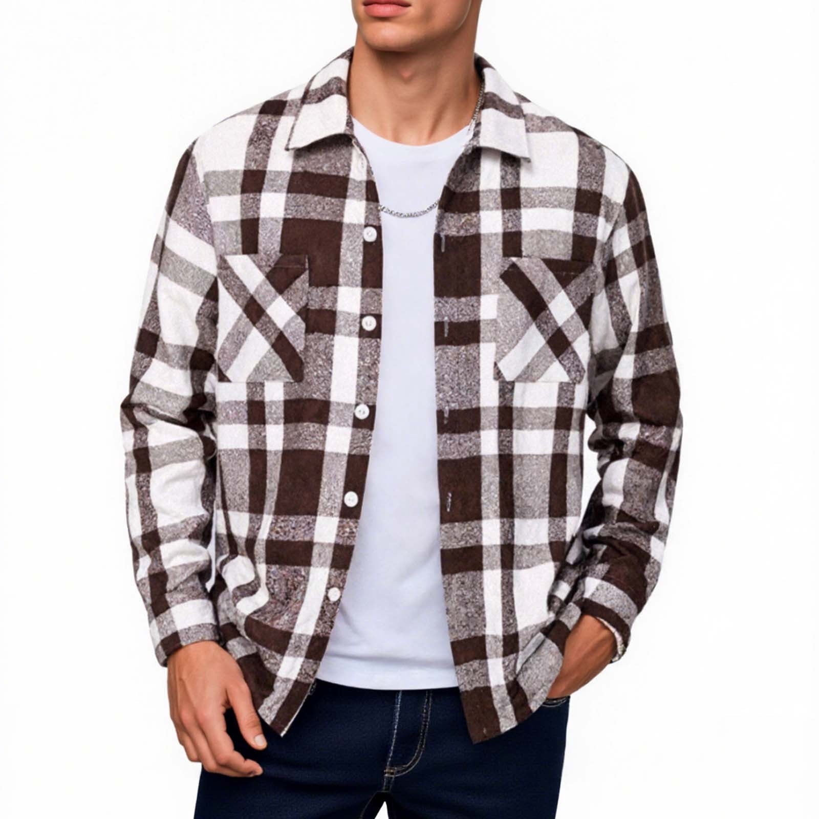 Fancifize Men's Plaid Jacket Retro Long Sleeve Collar Jackets Shacket ...