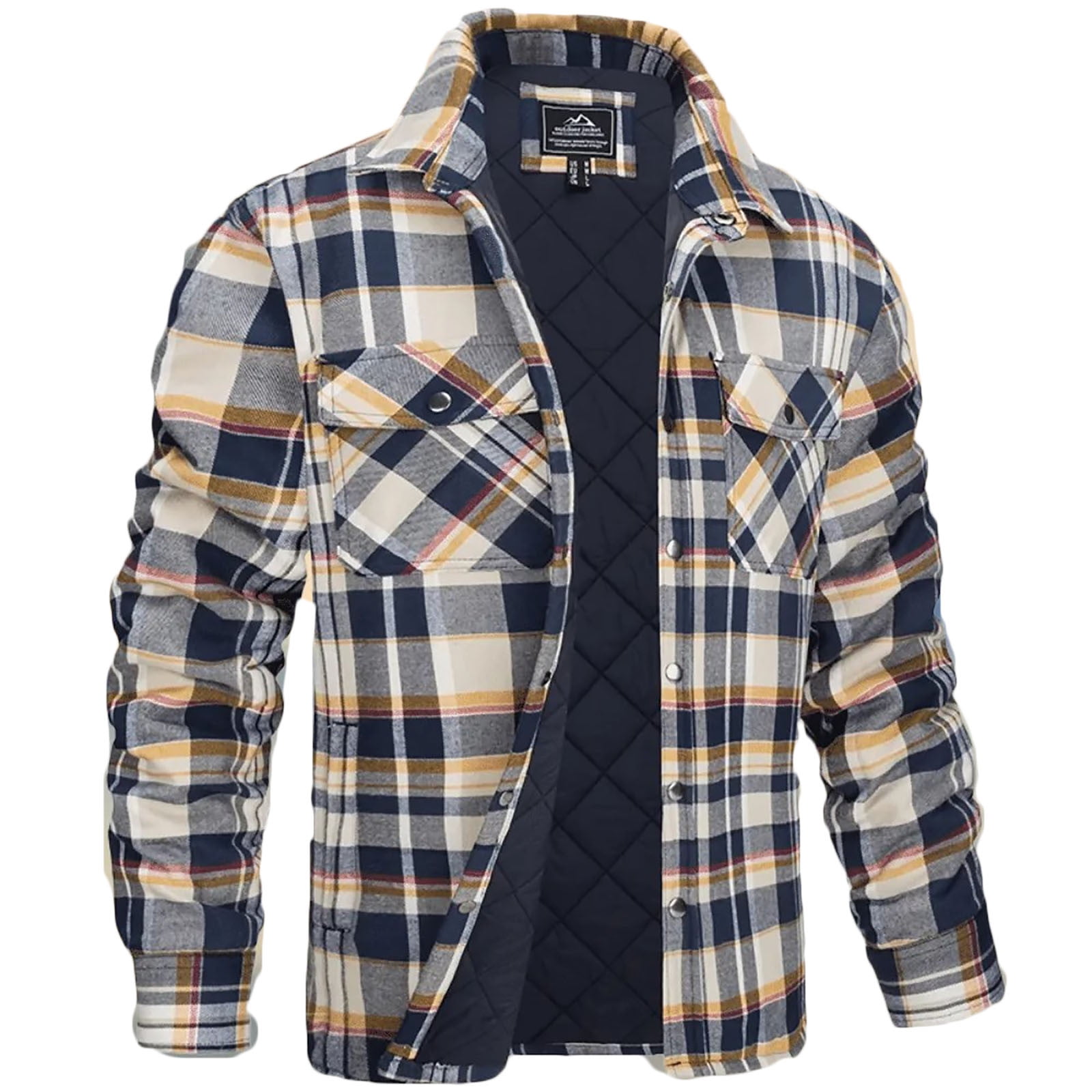 Fancifize Men's Quilted Lined Flannel Shirt Jacket Big&Tall Long Sleeve ...