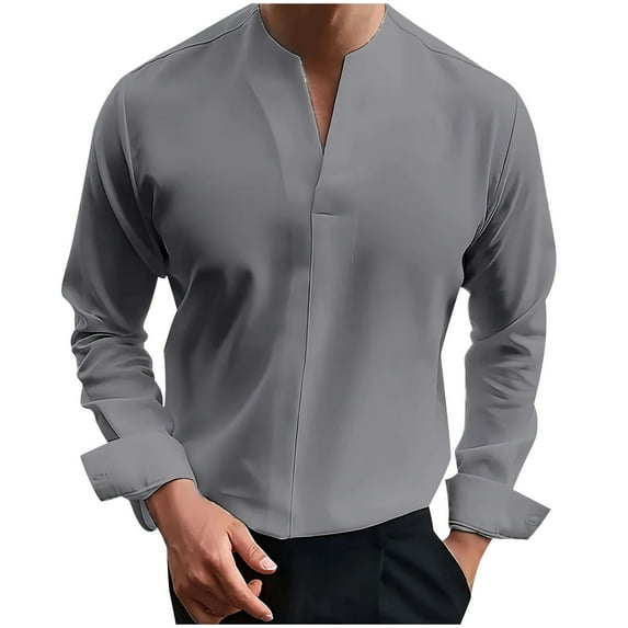 Fancifize Men's V Neck Shirts Long Sleeve Pullover Casual Business Tops ...