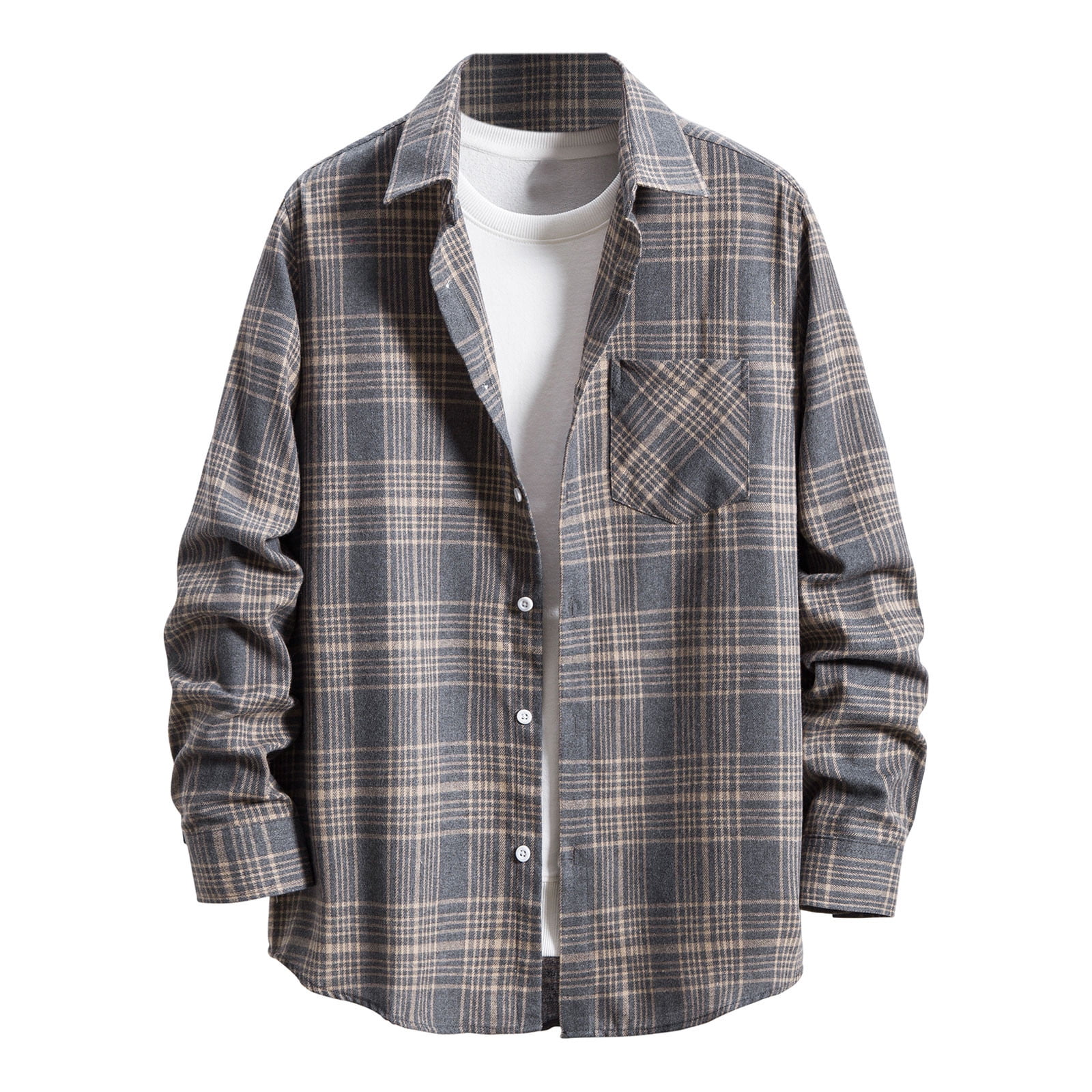 Fancifize Mens Flannel Shirts Jackets Casual Plaid Long Sleeve Button ...