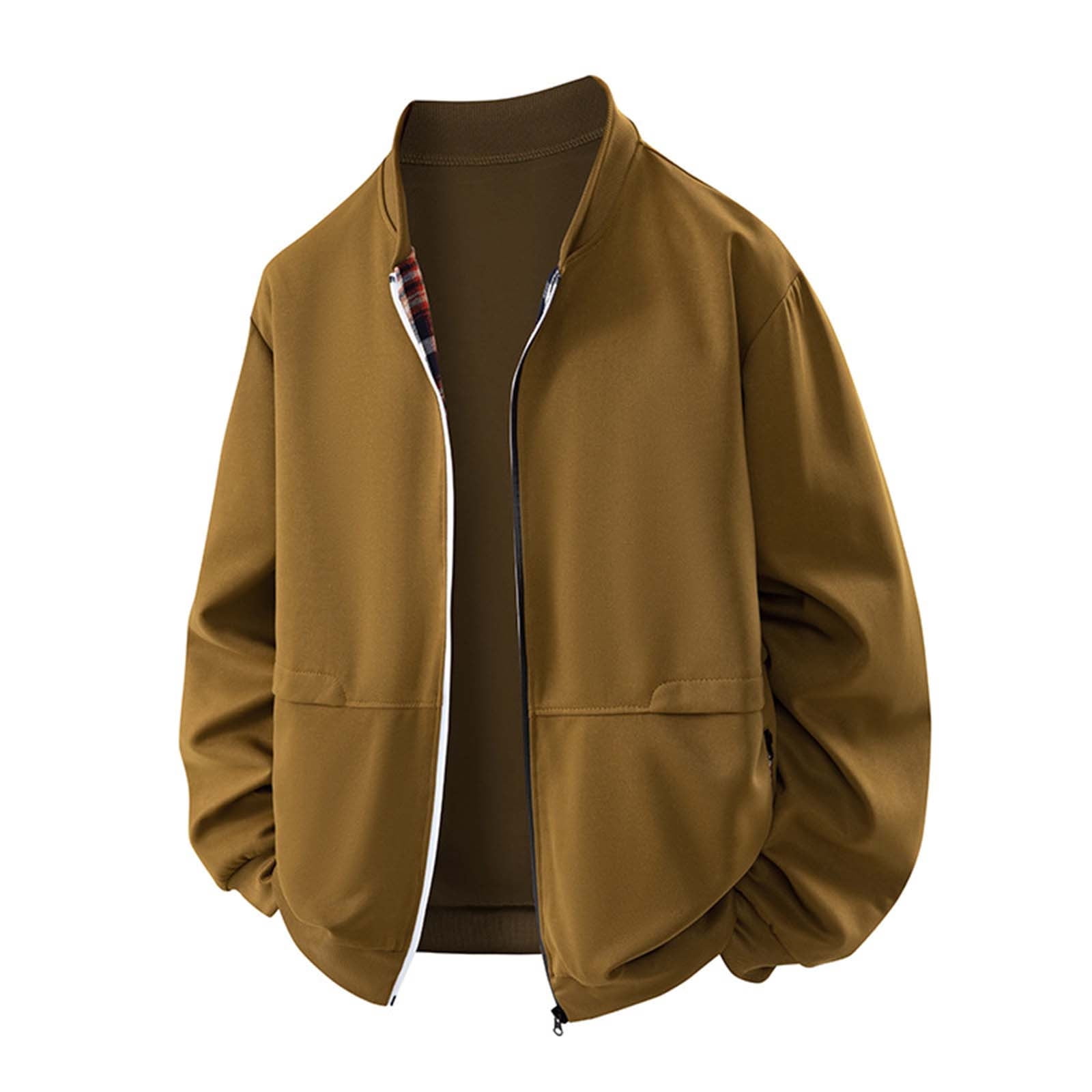Fancifize Mens Full Zip Jacket Long Sleeve Stand Collar Bomber Coat ...