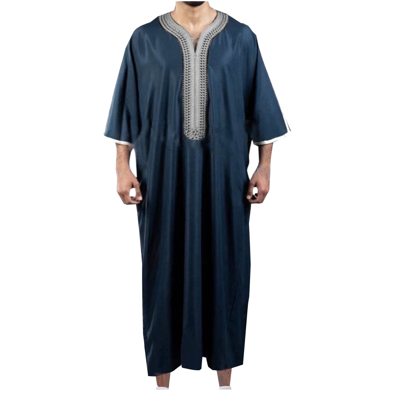 Fancifize Mens Kaftan Thobe Long Sleeve Printed Casual Robe Muslim Gown ...