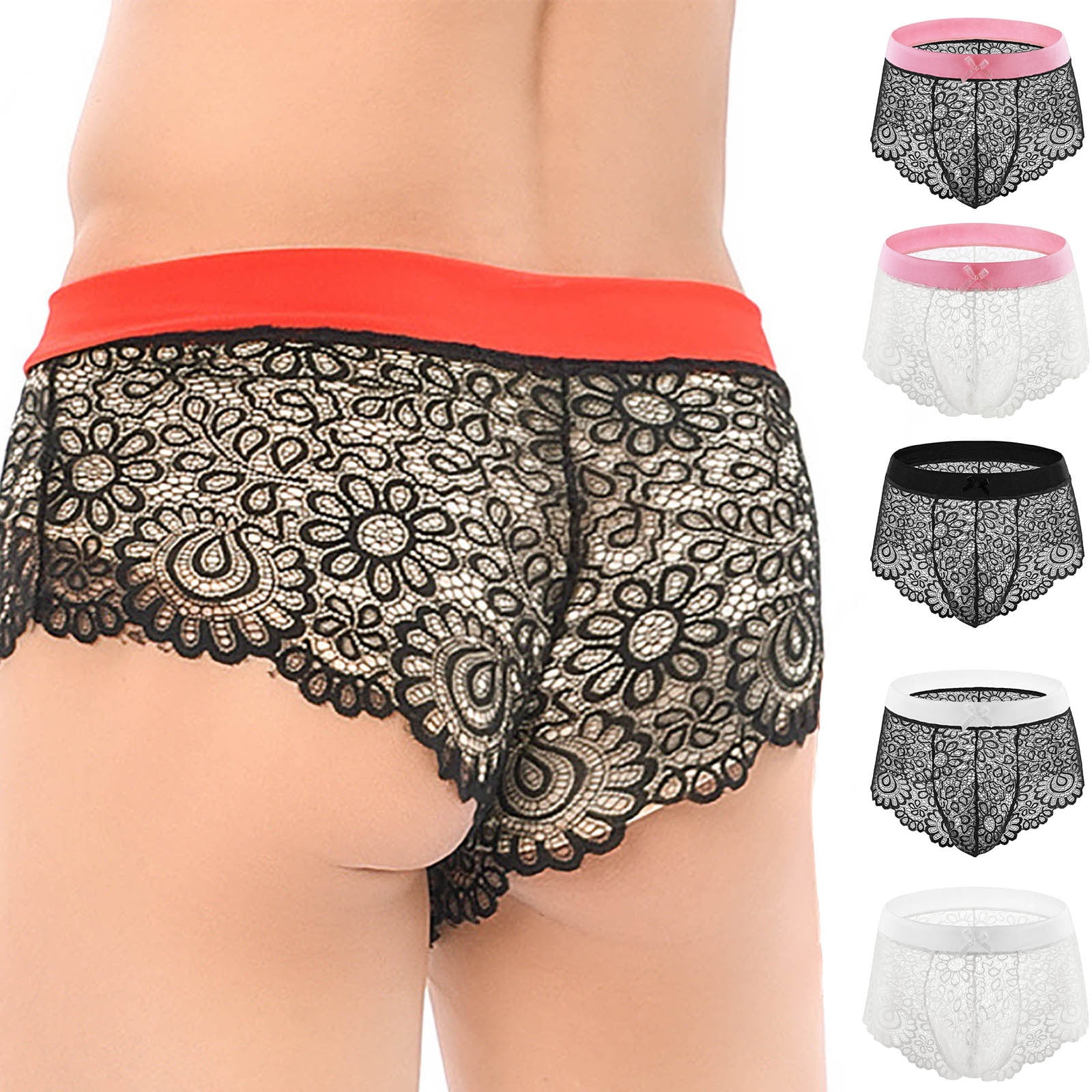 Fancifize Mens Lace Boxer Briefs - Soft Low Rise Bulge Pouch Trunks Underwear Panties for Men ...