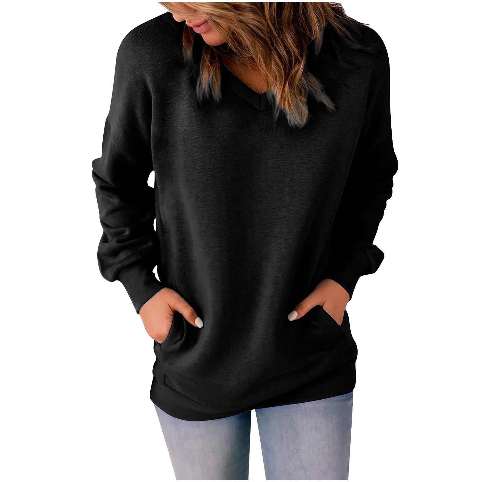 Fancifize Pullover Sweatshirts for Women V Neck Fall Sweatshirt Casual ...