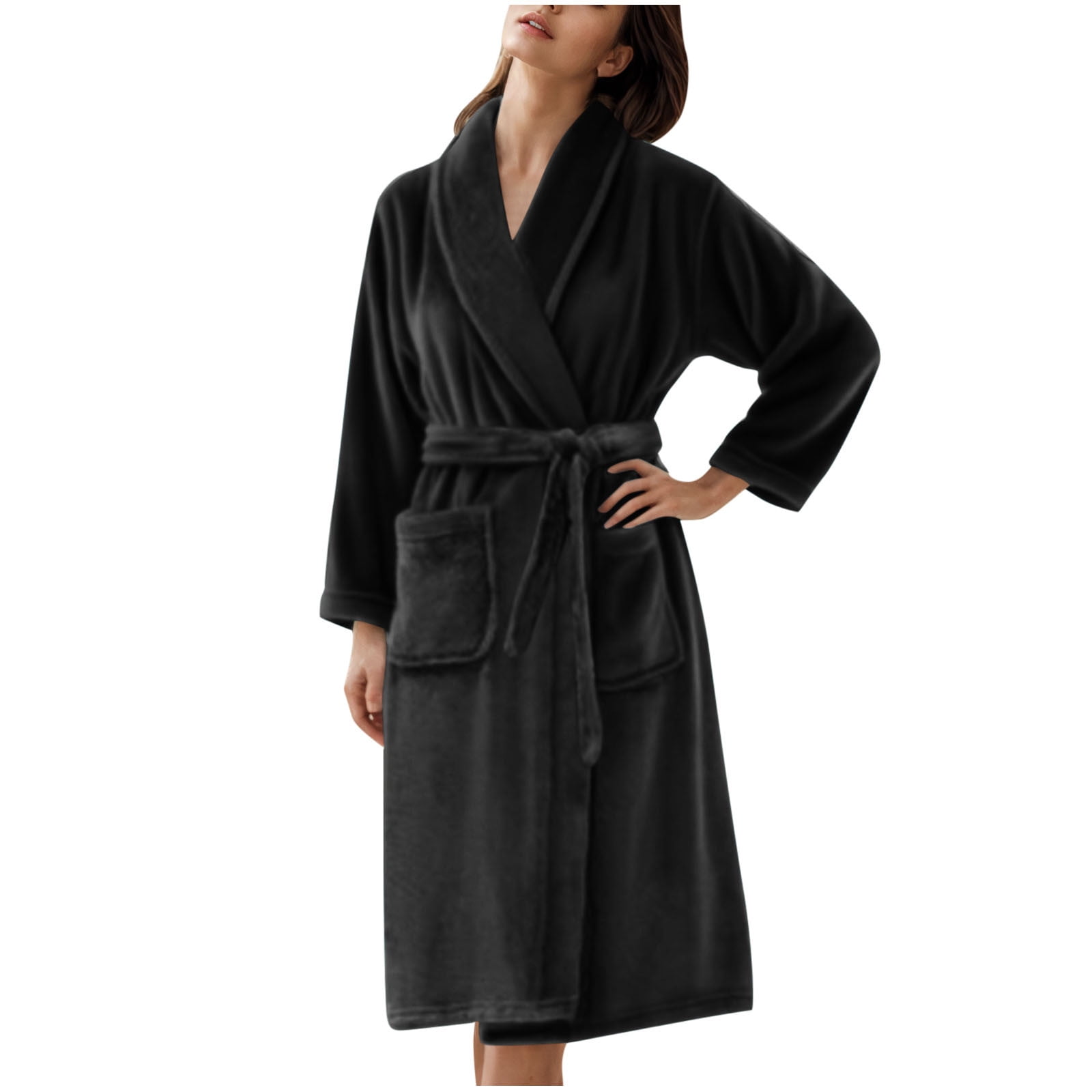 Fancifize Robes for Women Soft Flannel Bathrobe Long Sleeve Spa Robe ...