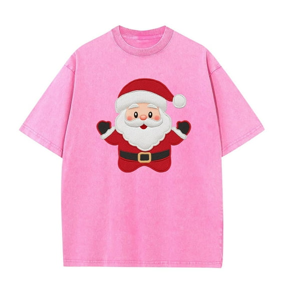 Fancifize Short Sleeve Shirts for Women Crew Neck Retro Santa Claus ...