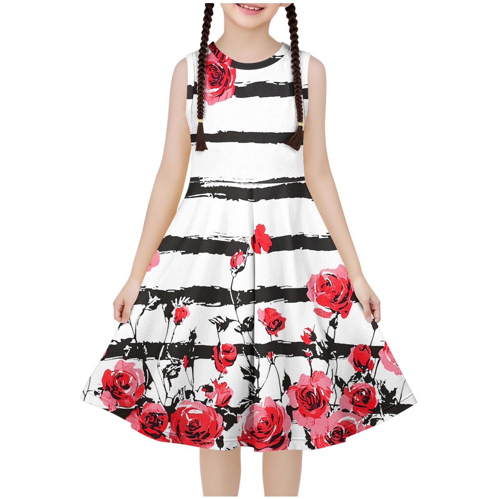 Fancifize Summer Deals Floral Print Dance Dress for Girls 4-14 Years ...