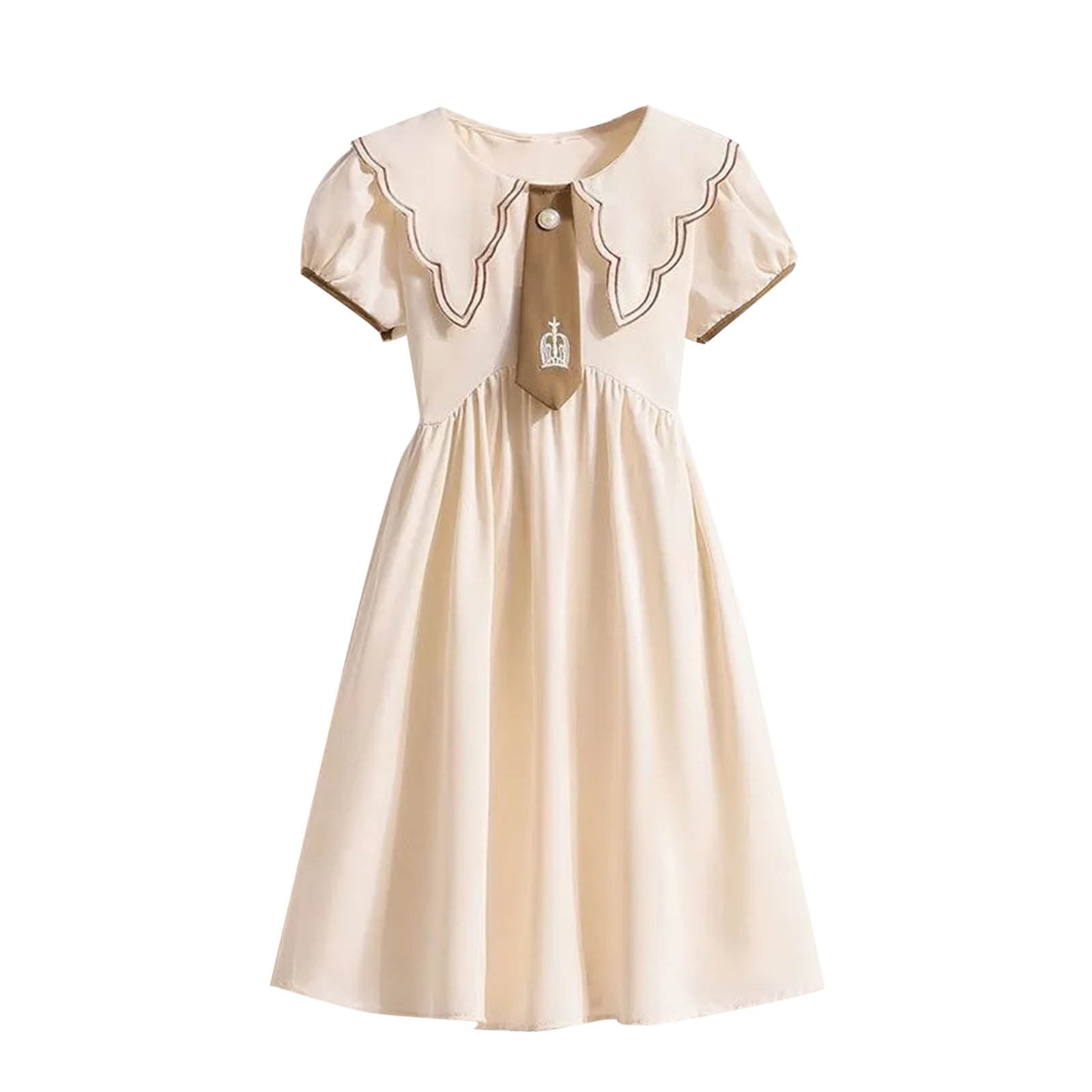 Fancifize Girls' Collar & Tie Dress 4-17 Years - Short Sleeve Pleated ...