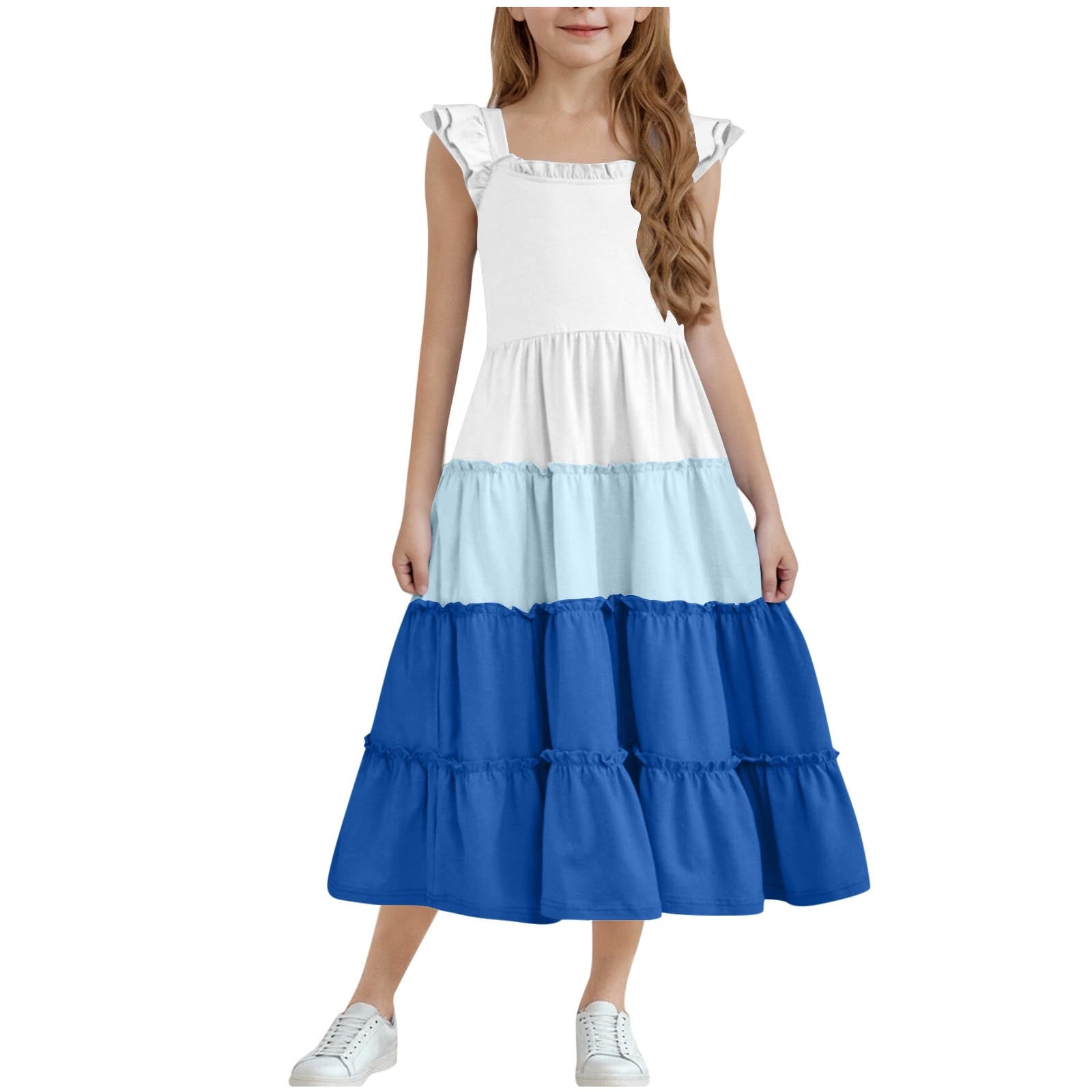 Fancifize Girls' Color Block Summer Dress 3-13 Years - Flutter Sleeve ...