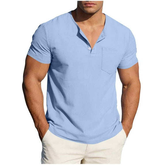 Fancifize Summer Shirts for Men Henley Casual T Shirt Cotton Linen ...