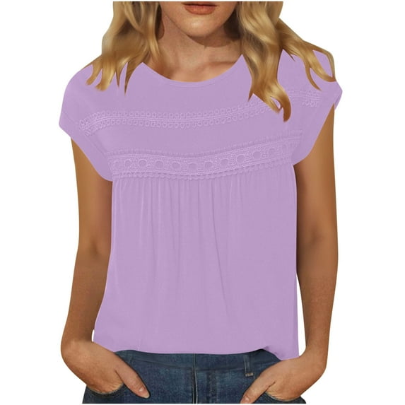 Fancifize Summer Shirts for Women Casual Short Sleeve Pleated T Shirt ...