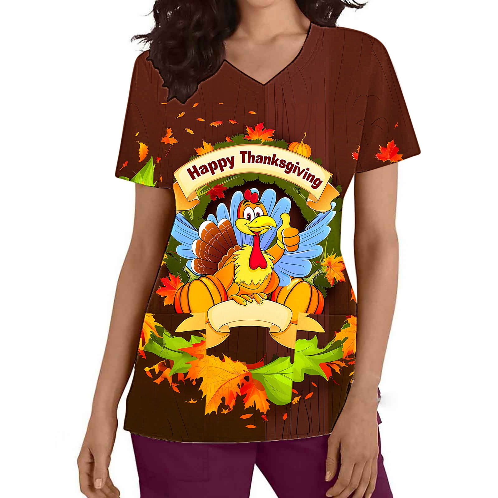 Fancifize Thanksgiving Scrub Tops Women Turkey Printed Holiday Nursing ...