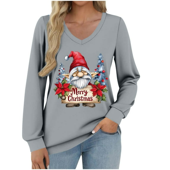 Fancifize V Neck Christmas Shirts for Women Long Sleeve Tunic Tops ...