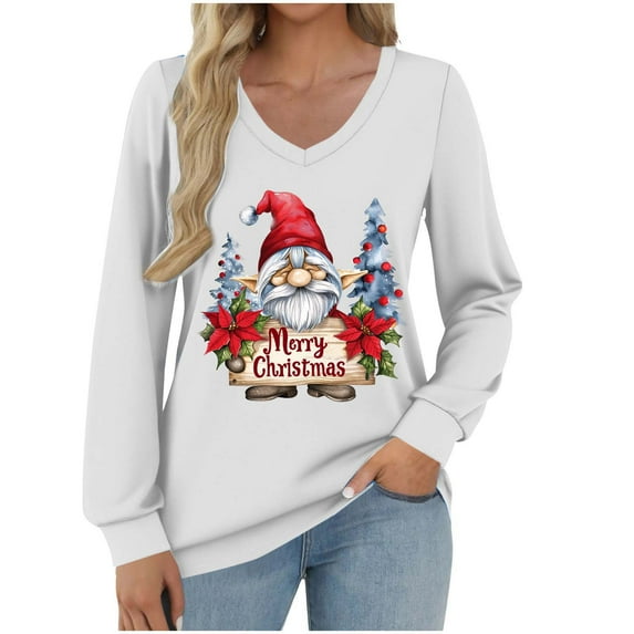 Fancifize V Neck Christmas Shirts for Women Long Sleeve Tunic Tops ...