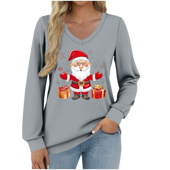 Fancifize V Neck Christmas Shirts for Women Long Sleeve Tunic Tops ...