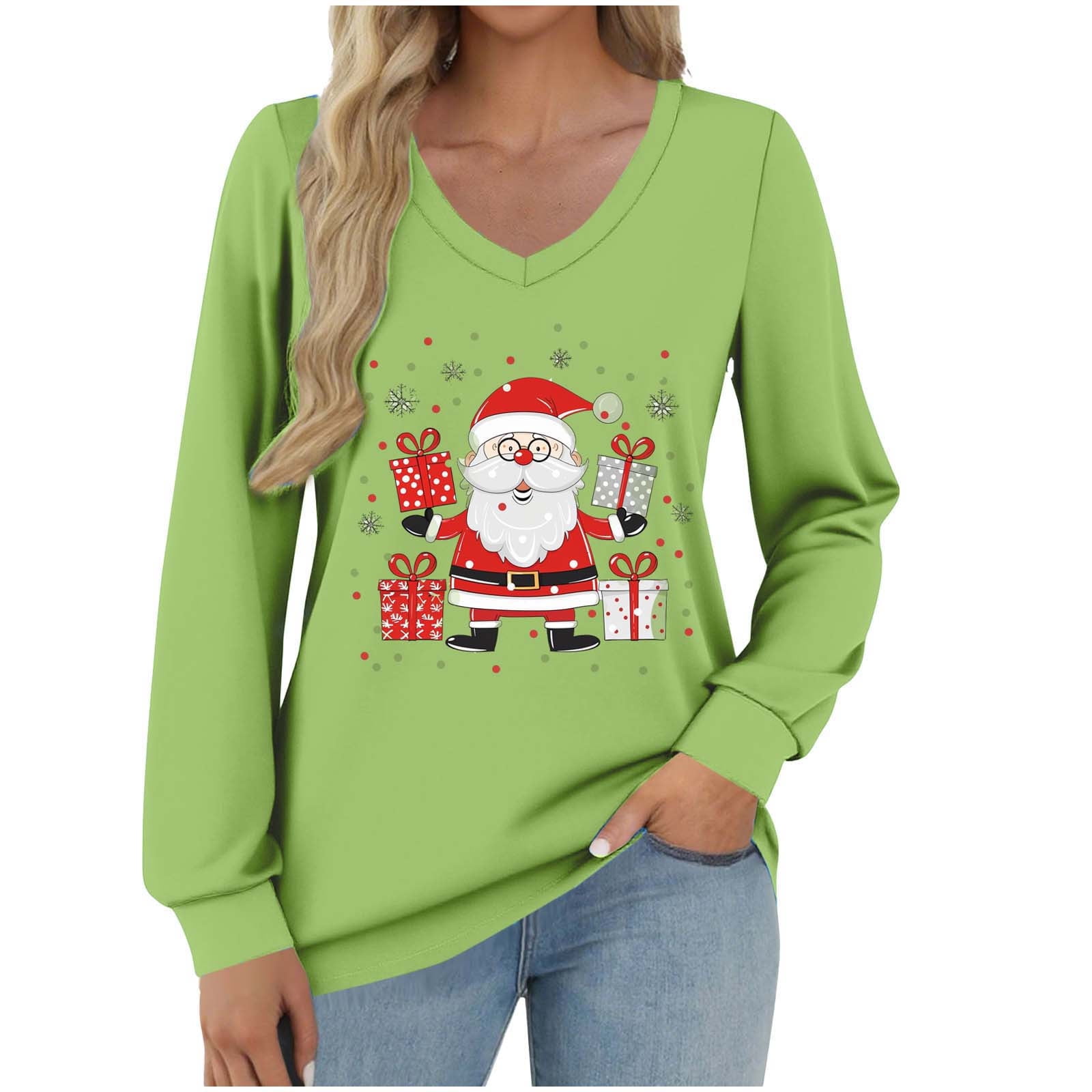 Fancifize V Neck Christmas Shirts for Women Long Sleeve Tunic Tops ...