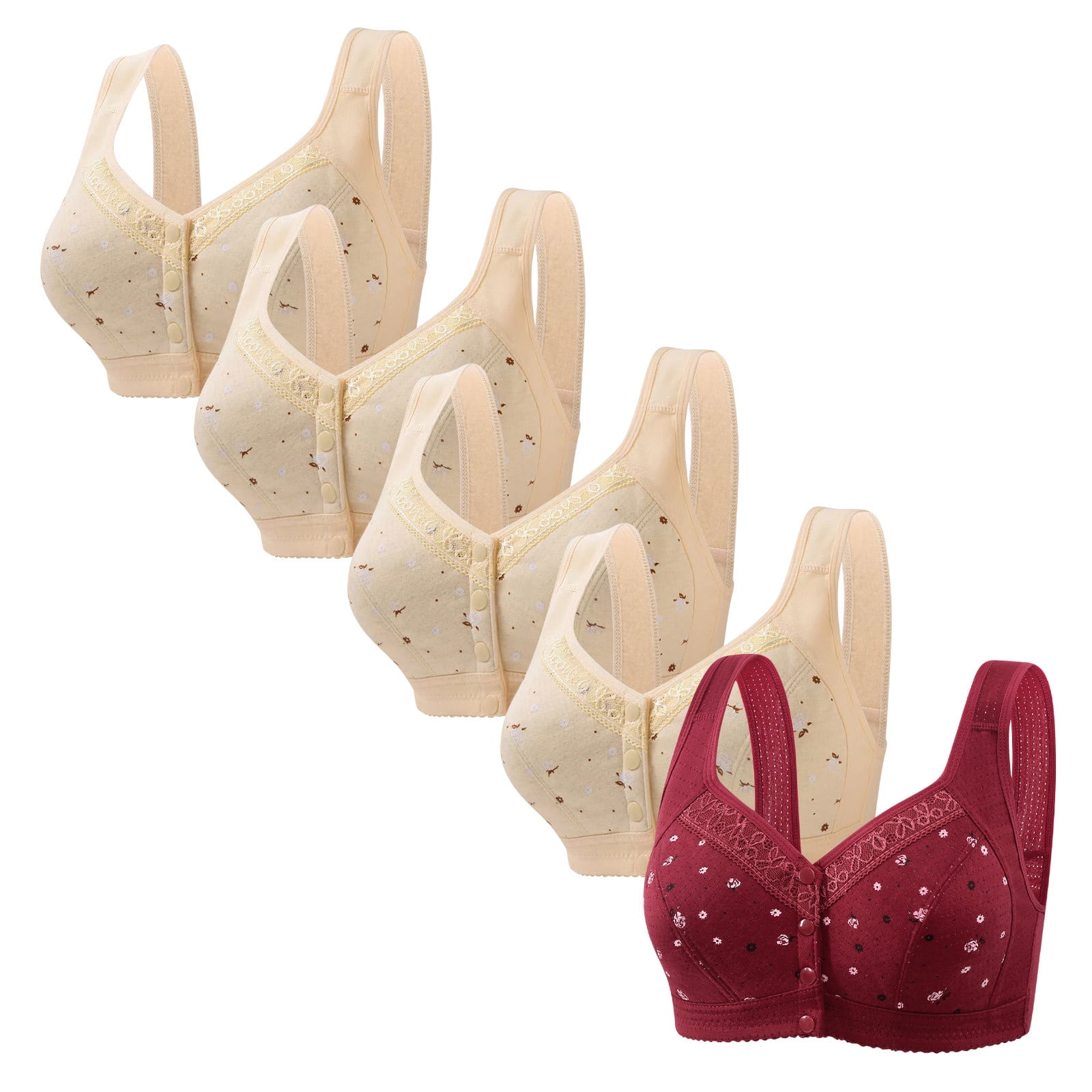 Fancifize Women 5-Pack Bras Plus Size Wirefree Everyday Bra Assorted ...