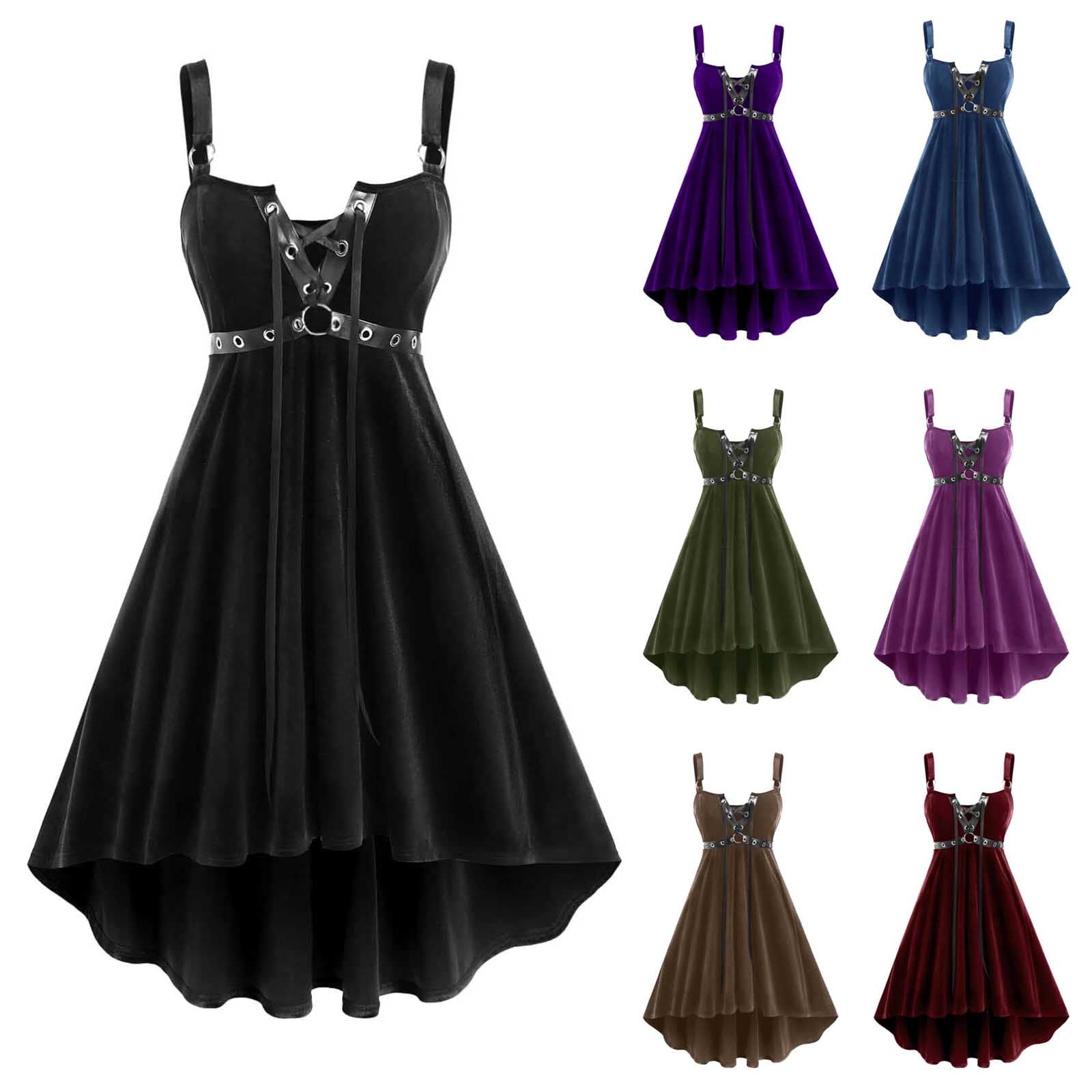 Fancifize Women Gothic Vintage Velvet Dresses Sleeveless Halloween ...