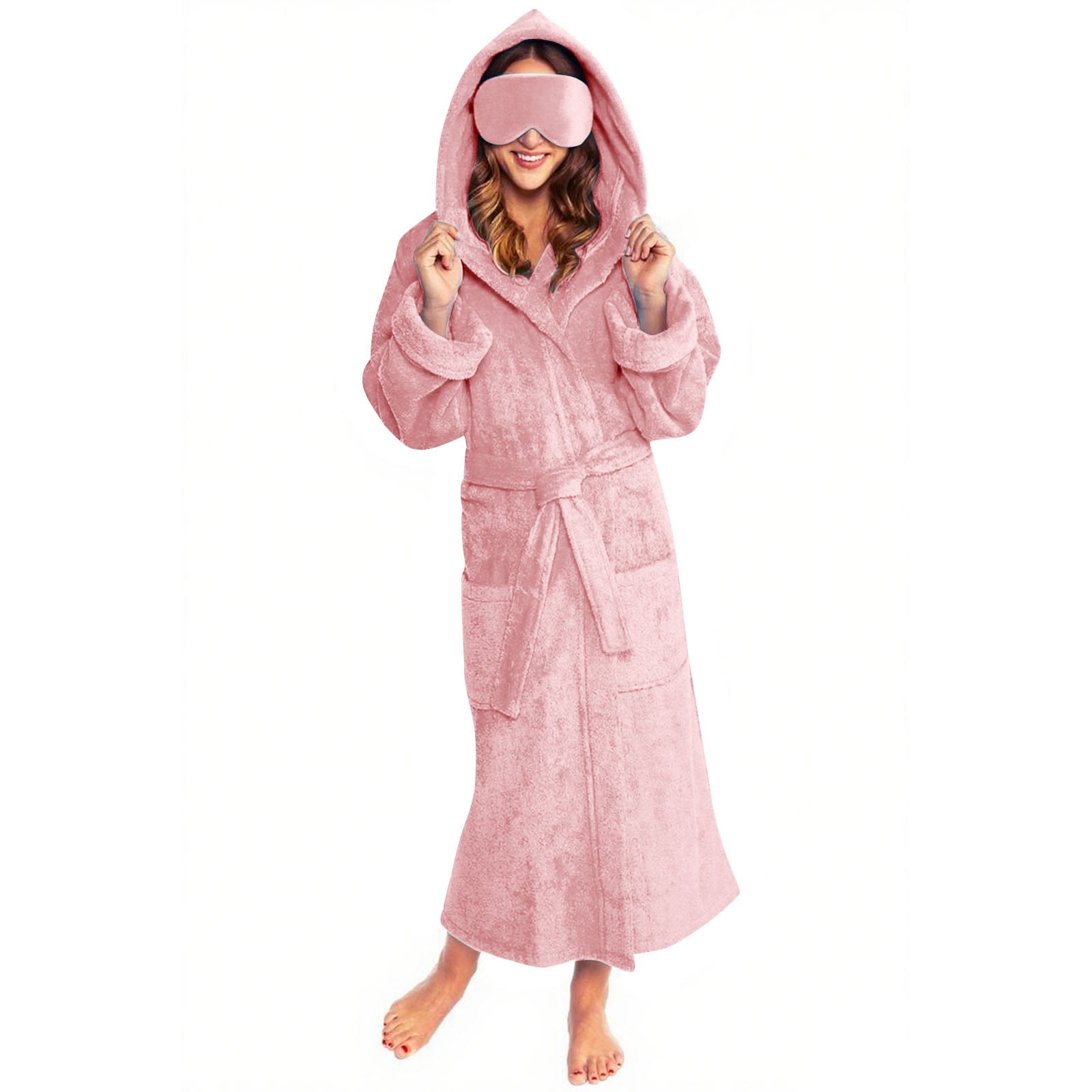 Fancifize Women Robes Soft Flannel Plush Hooded Bathrobe with Eye Mask ...
