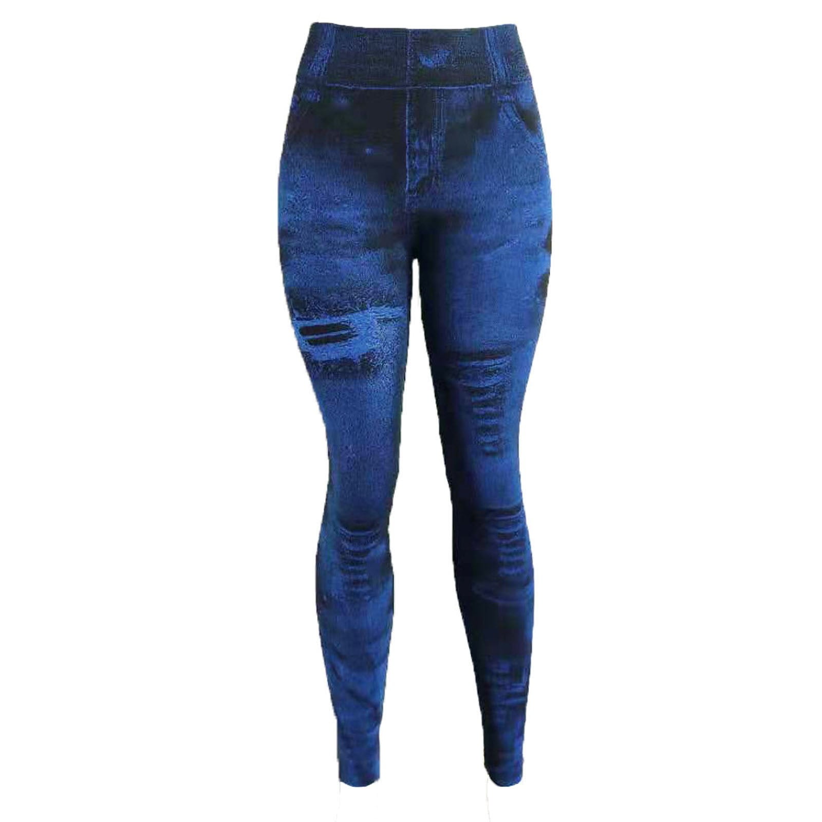 Fancifize Women's Denim Print Seamless Full Leggings for All Seasons ...