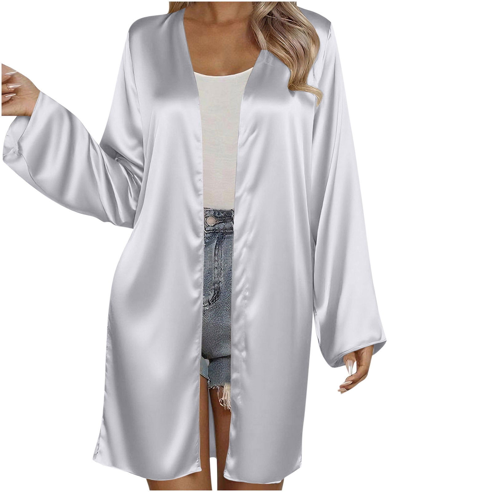 Fancifize Women's Lightweight Cardigan Casual Soft Long Sleeve Satin ...