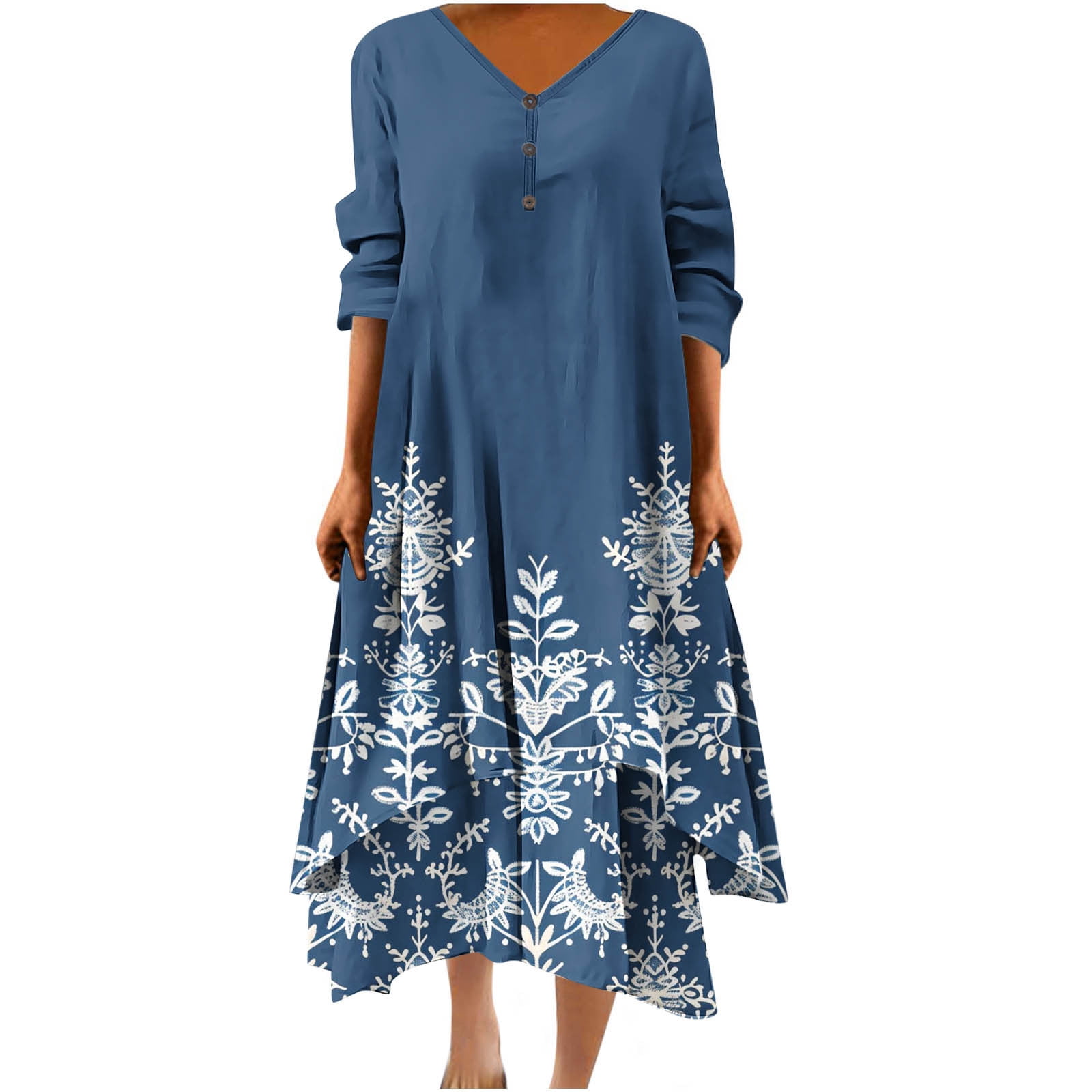 Fancifize Women's Plus Size 2024 Fall Maxi Dress Casual Long Sleeve V ...