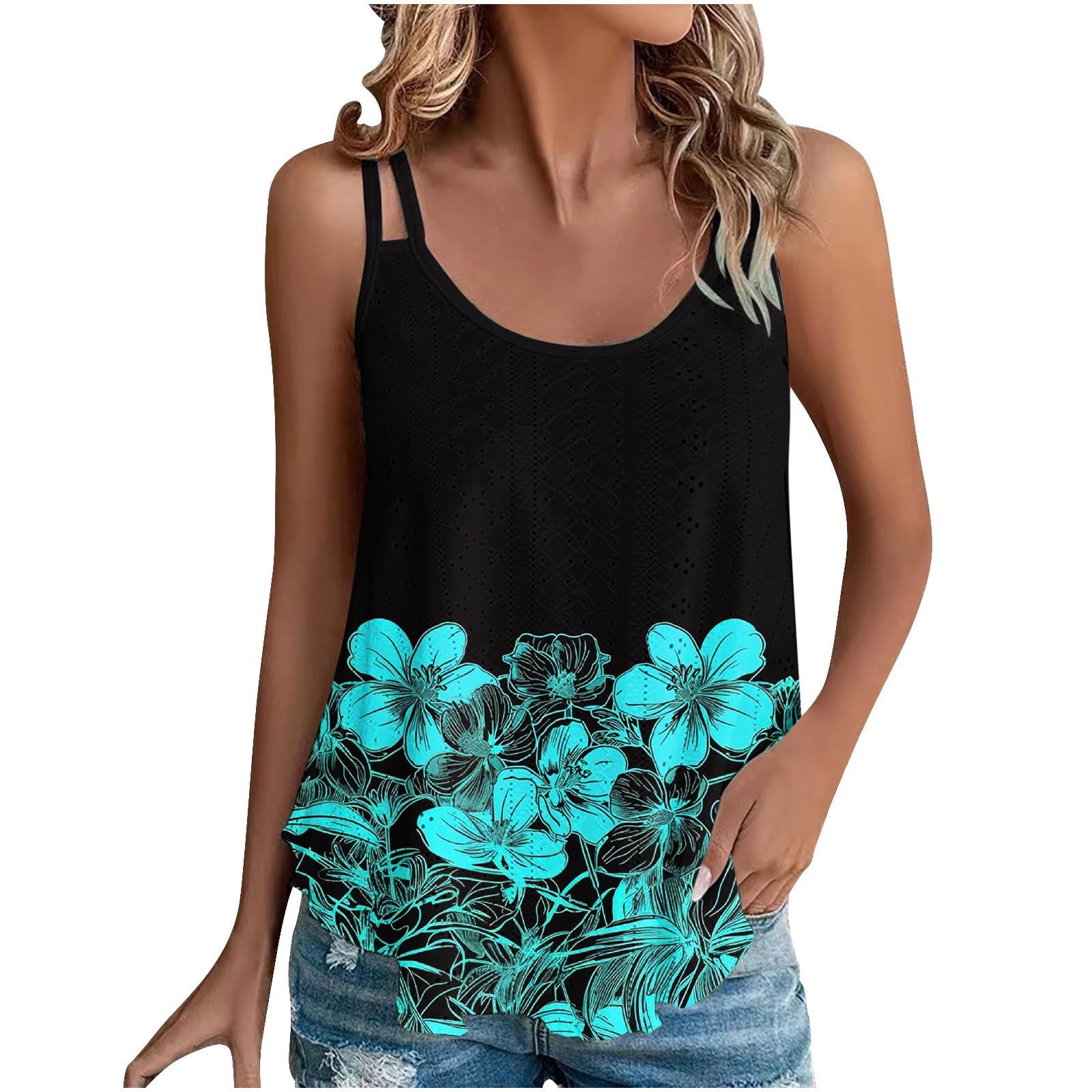 Fancifize Women's Sleeveless Scoop Neck Tank Tops Double Strap Printed ...