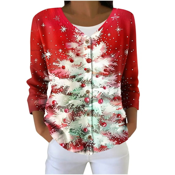 Fancifize Womens Casual Lightweight Christmas Cardigan Sweaters V Neck ...