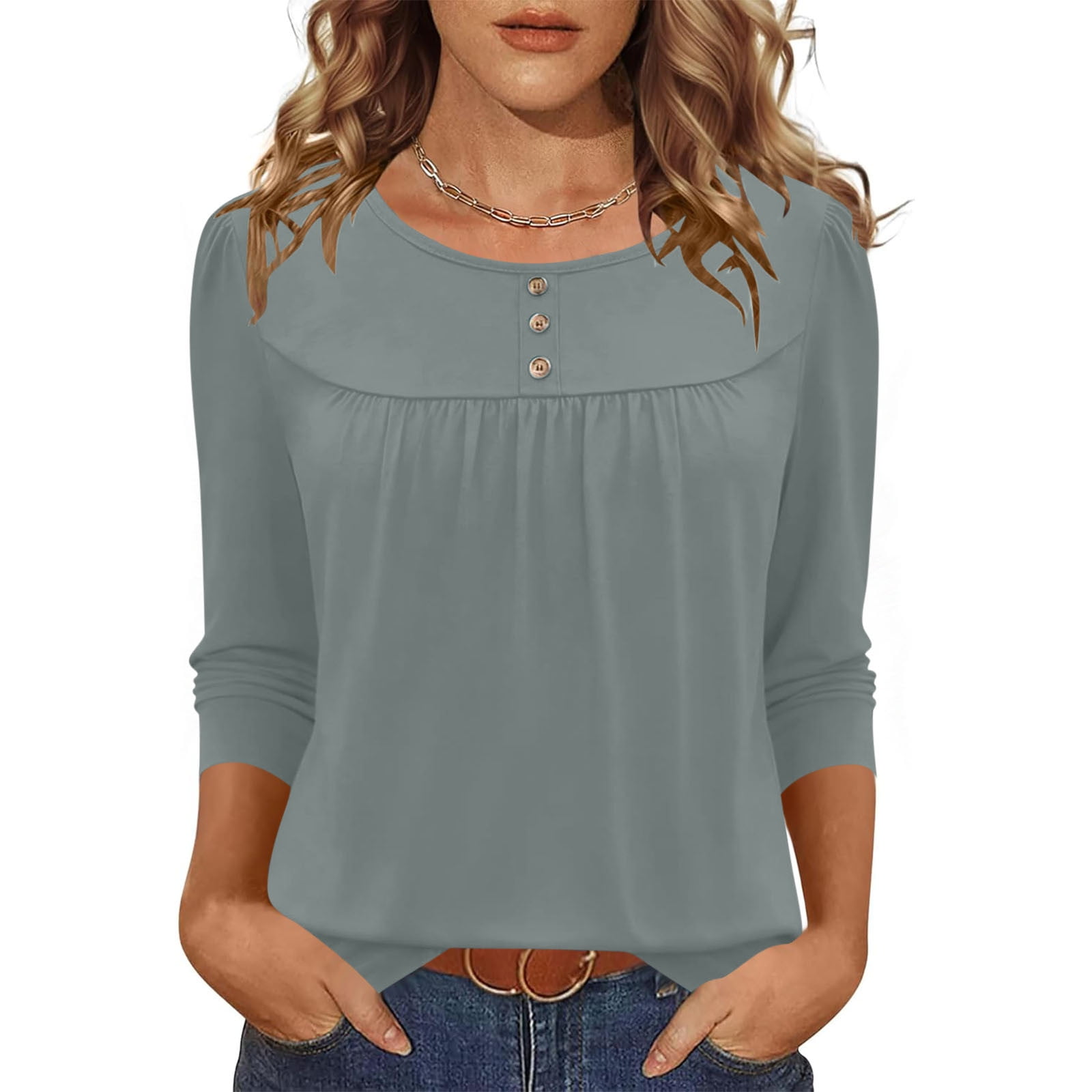 Fancifize Womens Crew Neck Blouse Casual Short Sleeve Pleated Shirts ...