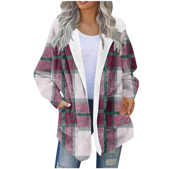 Fancifize Womens Oversized Hooded Jacket Long Sleeve Flannel Plaid ...