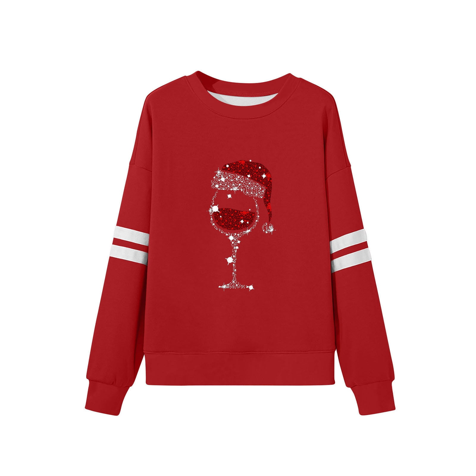 Fancifize Womens Red Wine Glass Sweatshirts Christmas Graphic Crew Neck ...