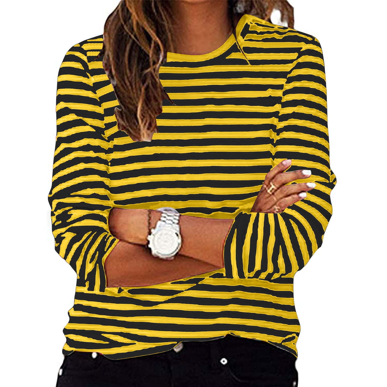 Fancifize Womens Striped Long Sleeve Shirts Fall Casual Outfits Color ...