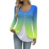 Fancifize Womens Trendy Shirt Crew Neck Color Block Pullover Top Casual ...