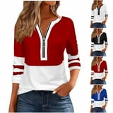 Fancifize Womens Trendy Tunic Top Half Zip Color Block Shirt Long ...