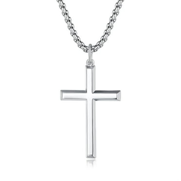 SISGEM Sterling Silver Cross Pendant Necklace with Stainless Steel ...