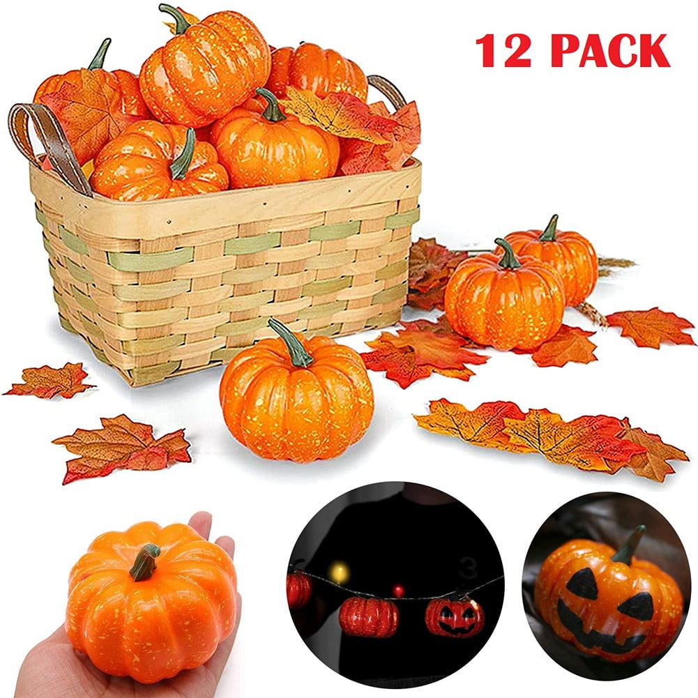 Fancy 12 Pcs Artificial Mini Fake Pumpkins for Halloween Decoration ...