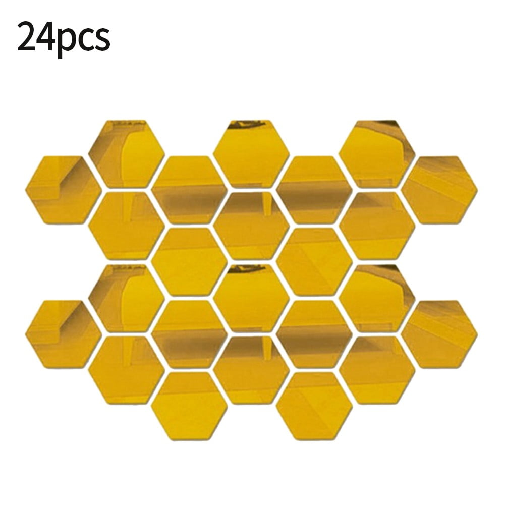 Fancy 24Pcs 3D Wall Sticker Hexagon Mirror Decor Stickers Art Self ...