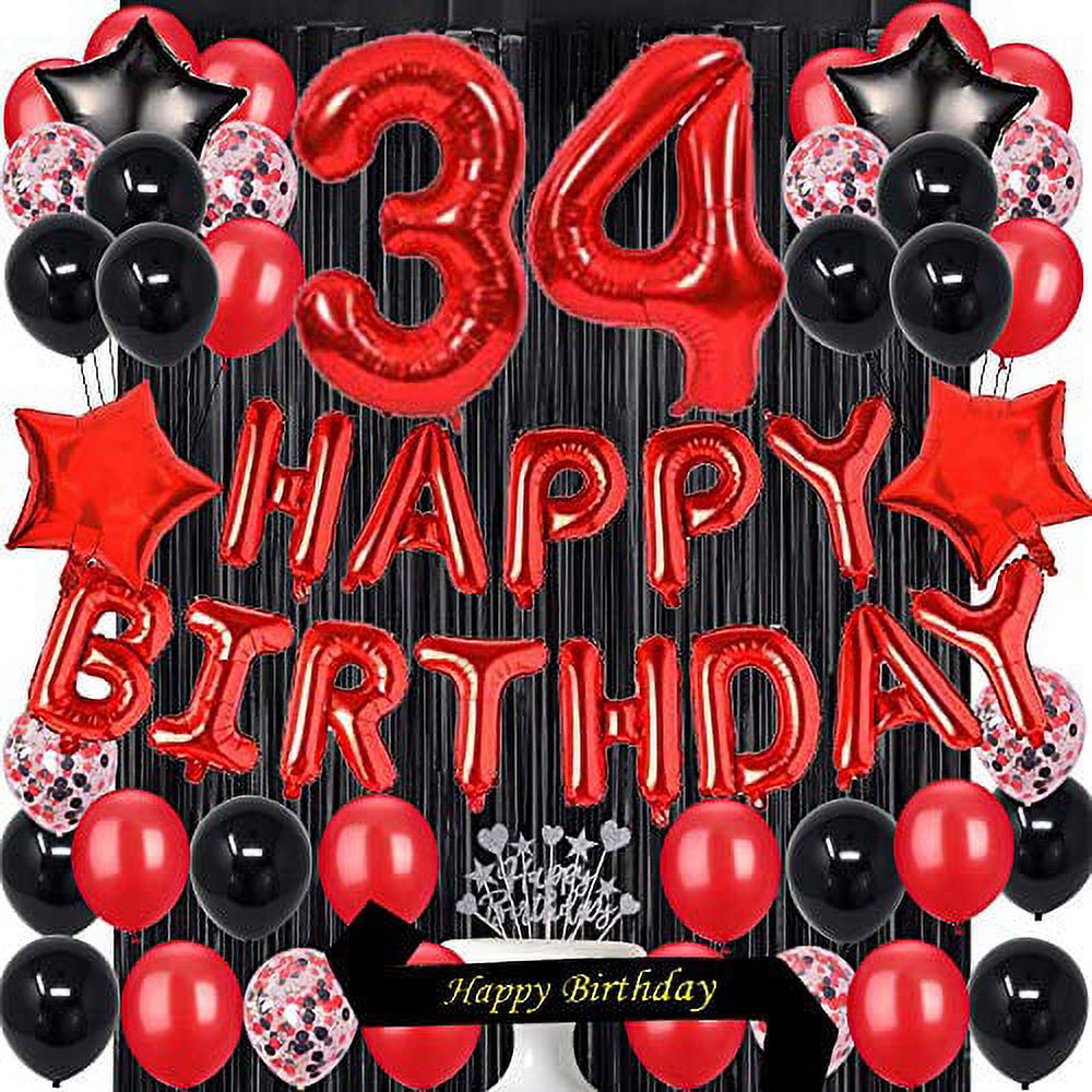 Fancy 34TH Birthday Party Decorations Supplies Red Black Later Balloons ...