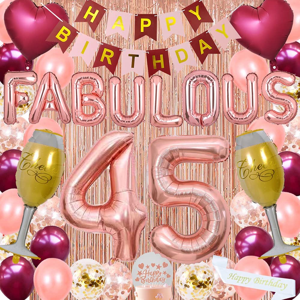 Fancy 45th Birthday Decorations - Burgundy Pink Party Supplies with ...