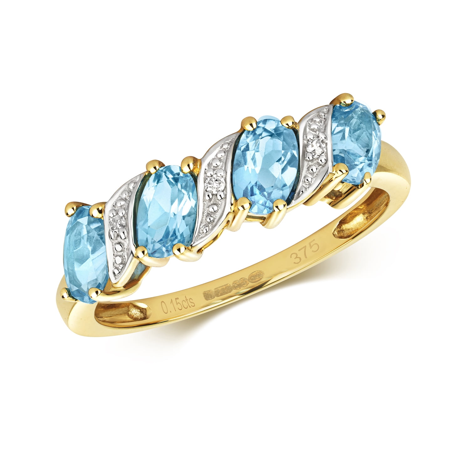 Fancy 9k Gold Women Diamond Ring Brilliant Cut H - PK with Blue Topaz ...